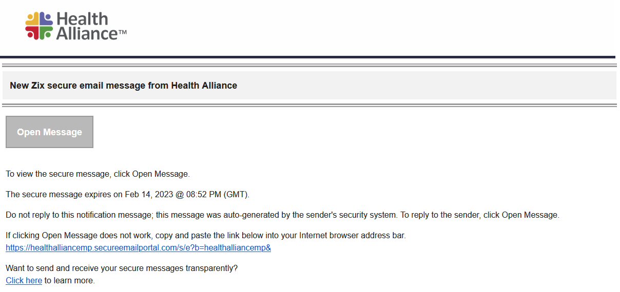 Recipient Experience - Health Alliance | ZixAware