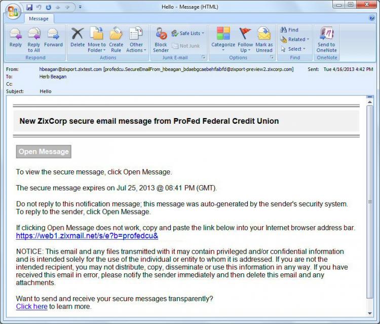 Receiving Encrypted Email - ProFed Federal Credit Union | ZixAware