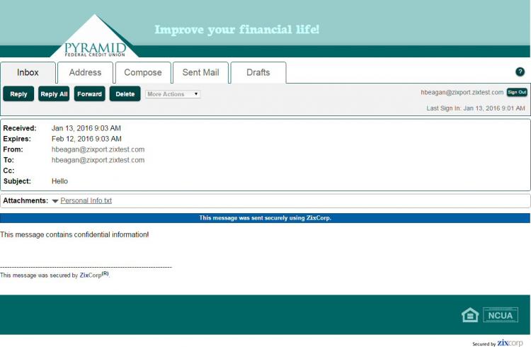 Receiving Encrypted Email - Pyramid Federal Credit Union | ZixAware