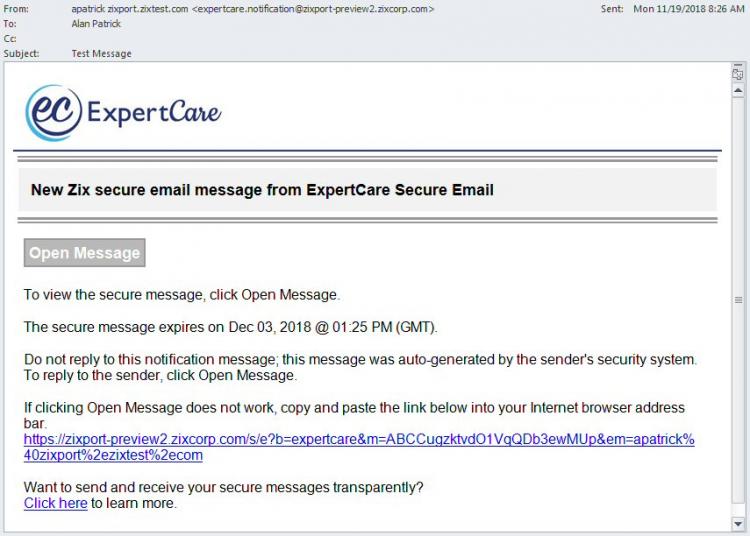 Receiving Encrypted Email - ExpertCare | ZixAware